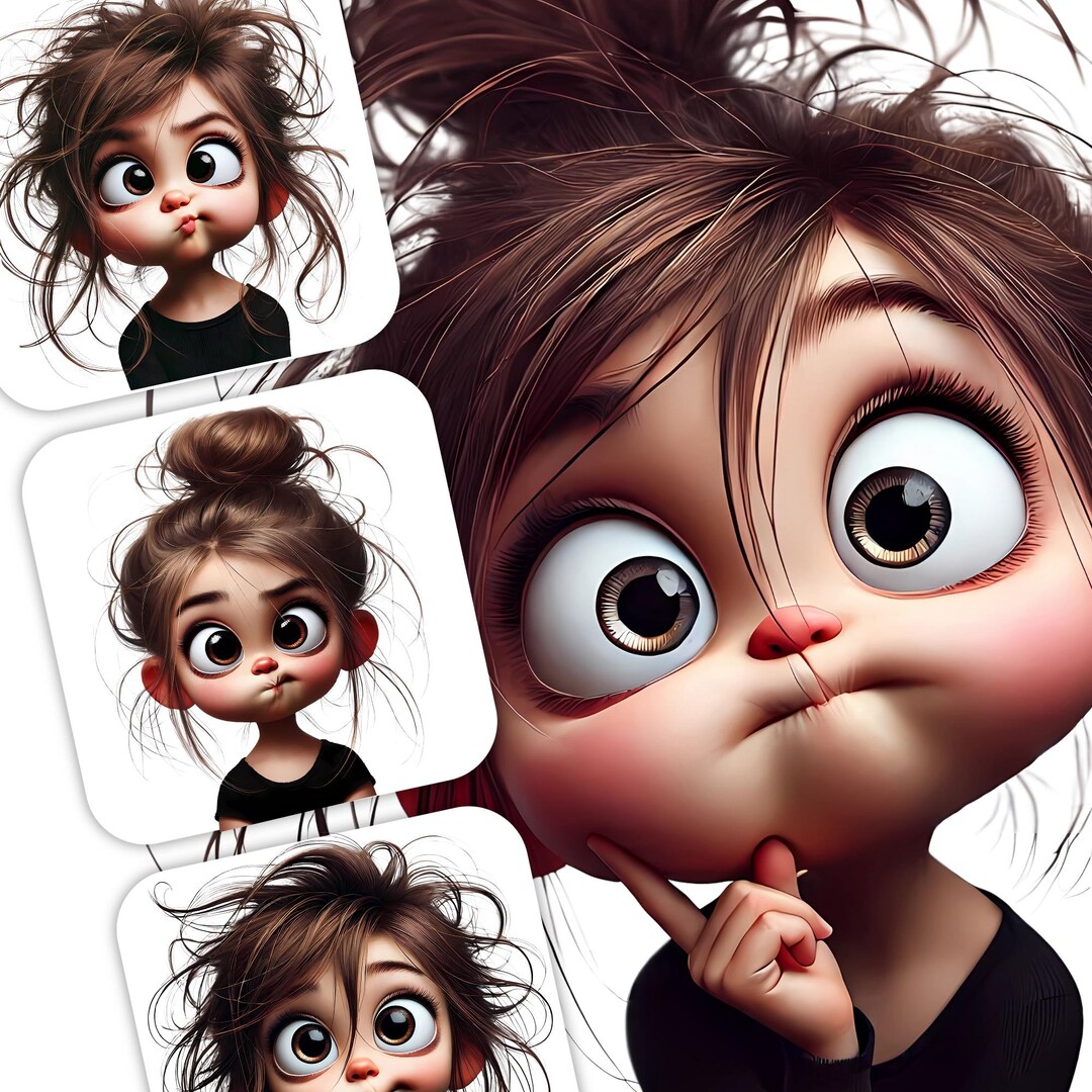 10 Whimsical Girl Clipart - Funny Expressions Portrait JPG Images 300 ...