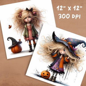 15 Quirky Girl Clipart, Commercial Use, Cute Whimsical Halloween Girl ...