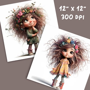 10 Whimsical Girl Clipart - Girls Wearing Floral Crowns JPG Images 300 ...