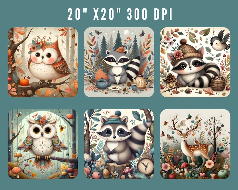 30 Whimsical Woodland Animals, Digital Papers, 30 Printable Woodland ...
