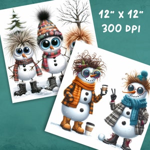 10 Quirky Snowmen Clipart, Commercial Use, Whimsical Snoman Clipart ...