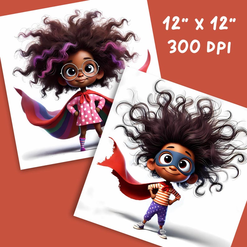African American Superhero Girl Clipart: Whimsical JPG Images (300 DPI ...