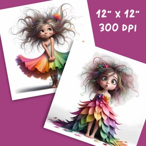 10 Whimsical Girl Clipart - Rainbow Dresses Digital Download 300 DPI ...
