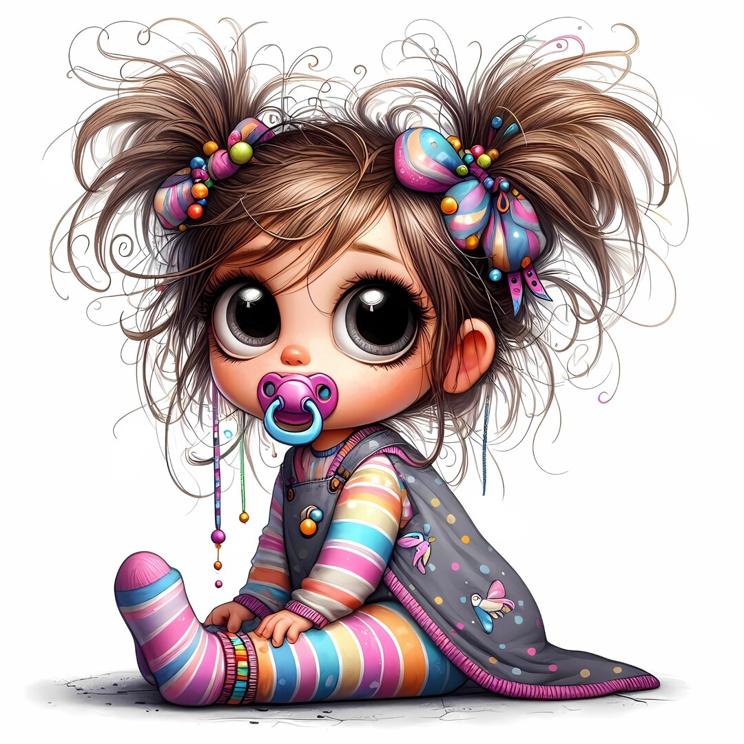 12 Whimsical Baby Girl Clipart, Commercial Use, Cute Whimsical Girl ...
