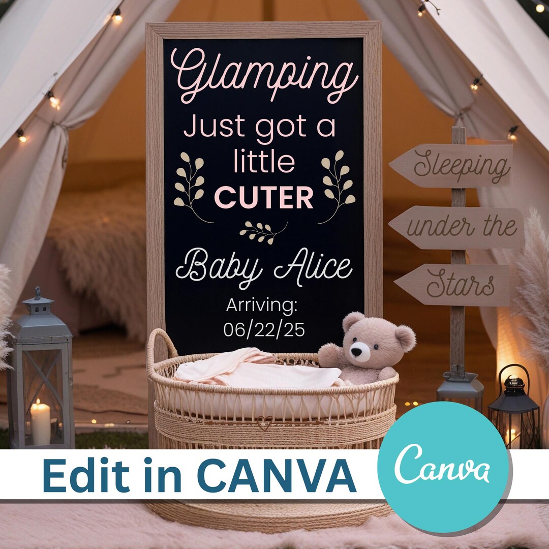 Tent-themed Baby Announcement | Boho Glamping Style | Editable Canva ...