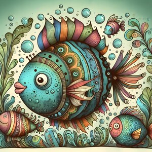 Digital Kit, 50 Whimsical Fish Portrait Illustrations, Digital Art ...
