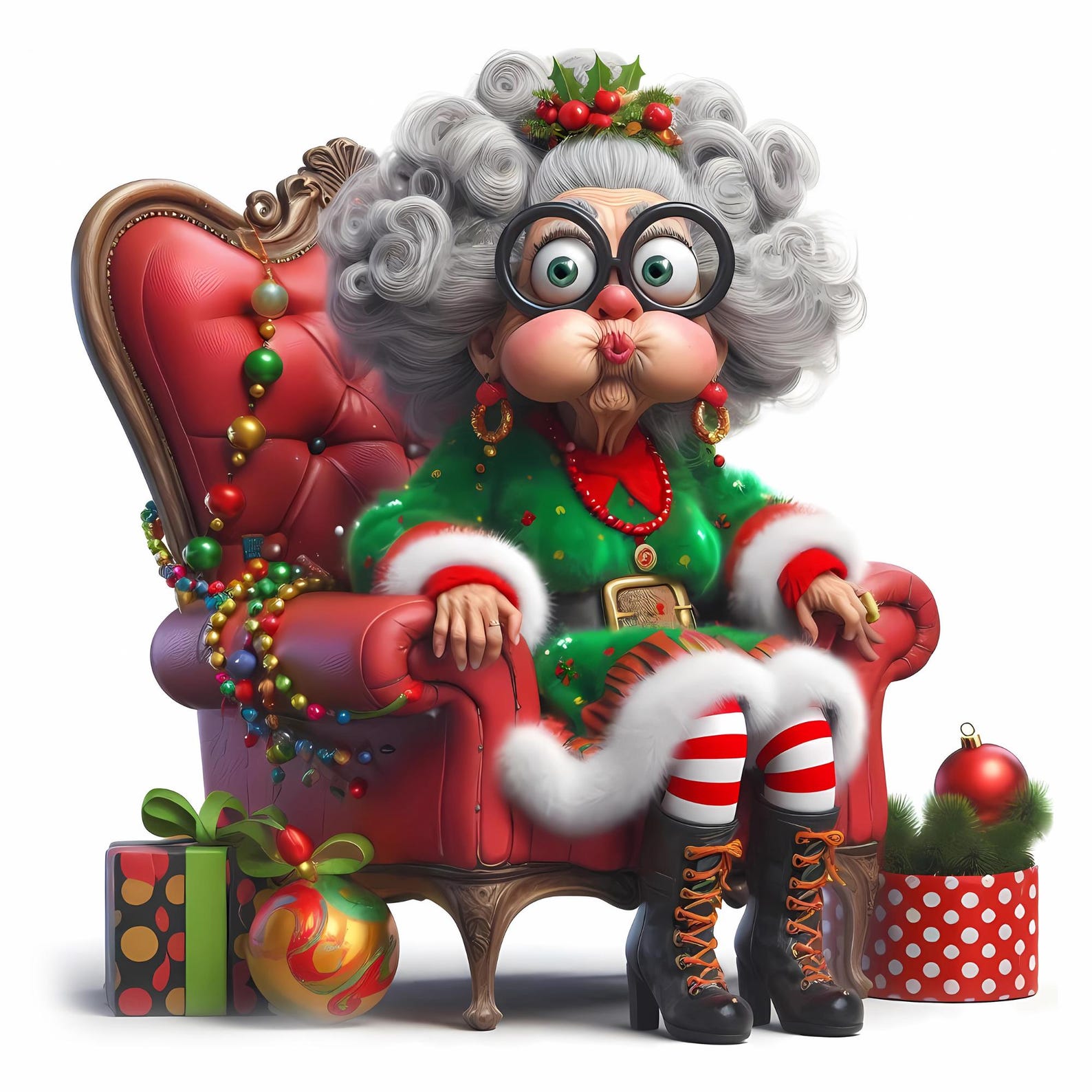 Quirky Christmas Old Lady Clipart, Commercial Use, Funny Watercolor ...