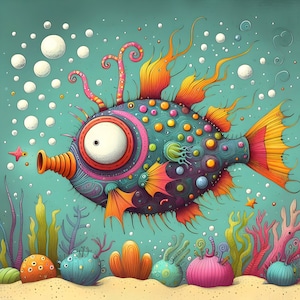 Digital Kit, 50 Whimsical Fish Portrait Illustrations, Digital Art ...