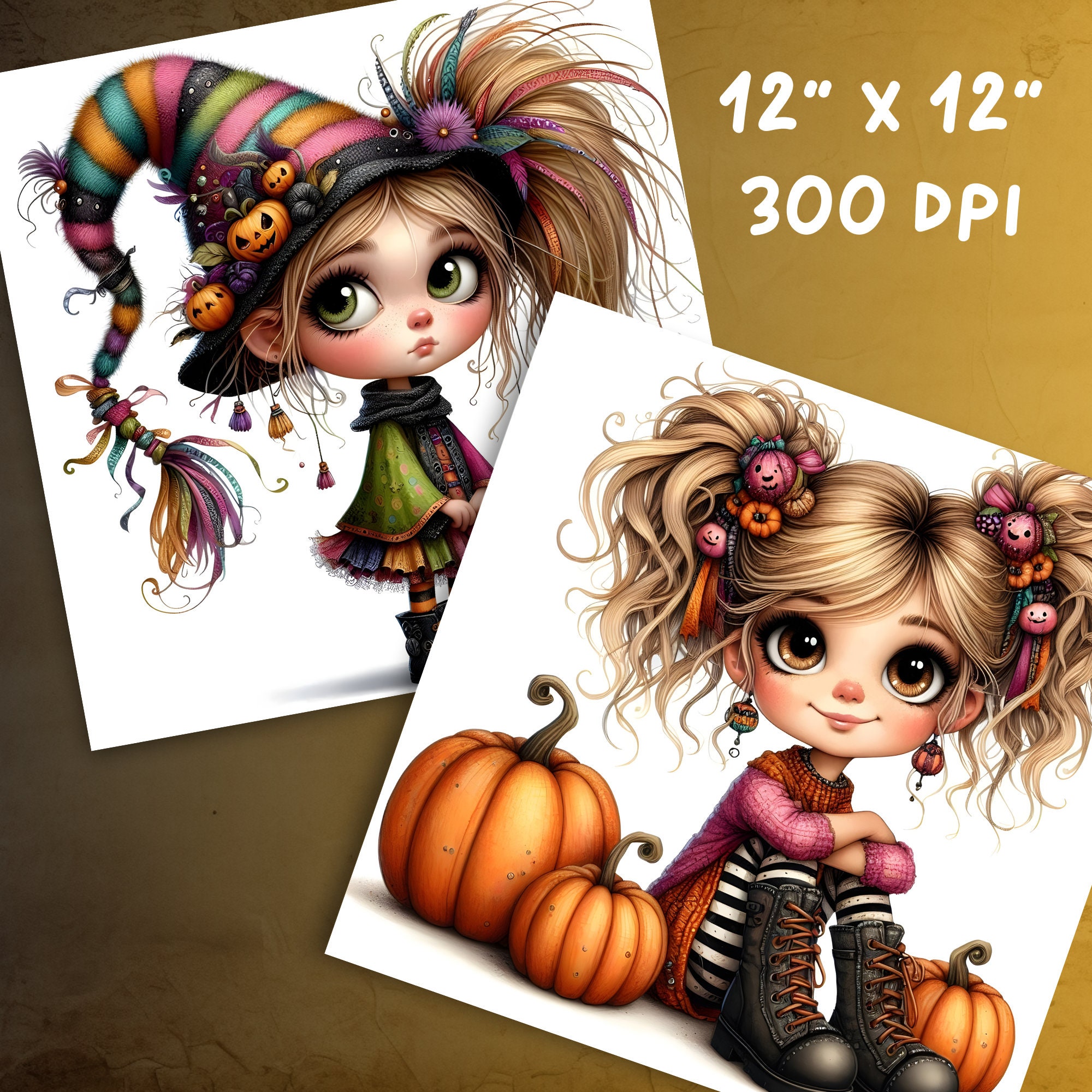 15 Quirky Girl Clipart, Commercial Use, Cute Whimsical Halloween Girl ...