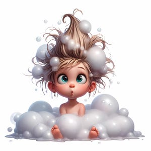 10 Whimsical Girls Clipart - Bubble Bathtub Scene Digital Download 300 ...