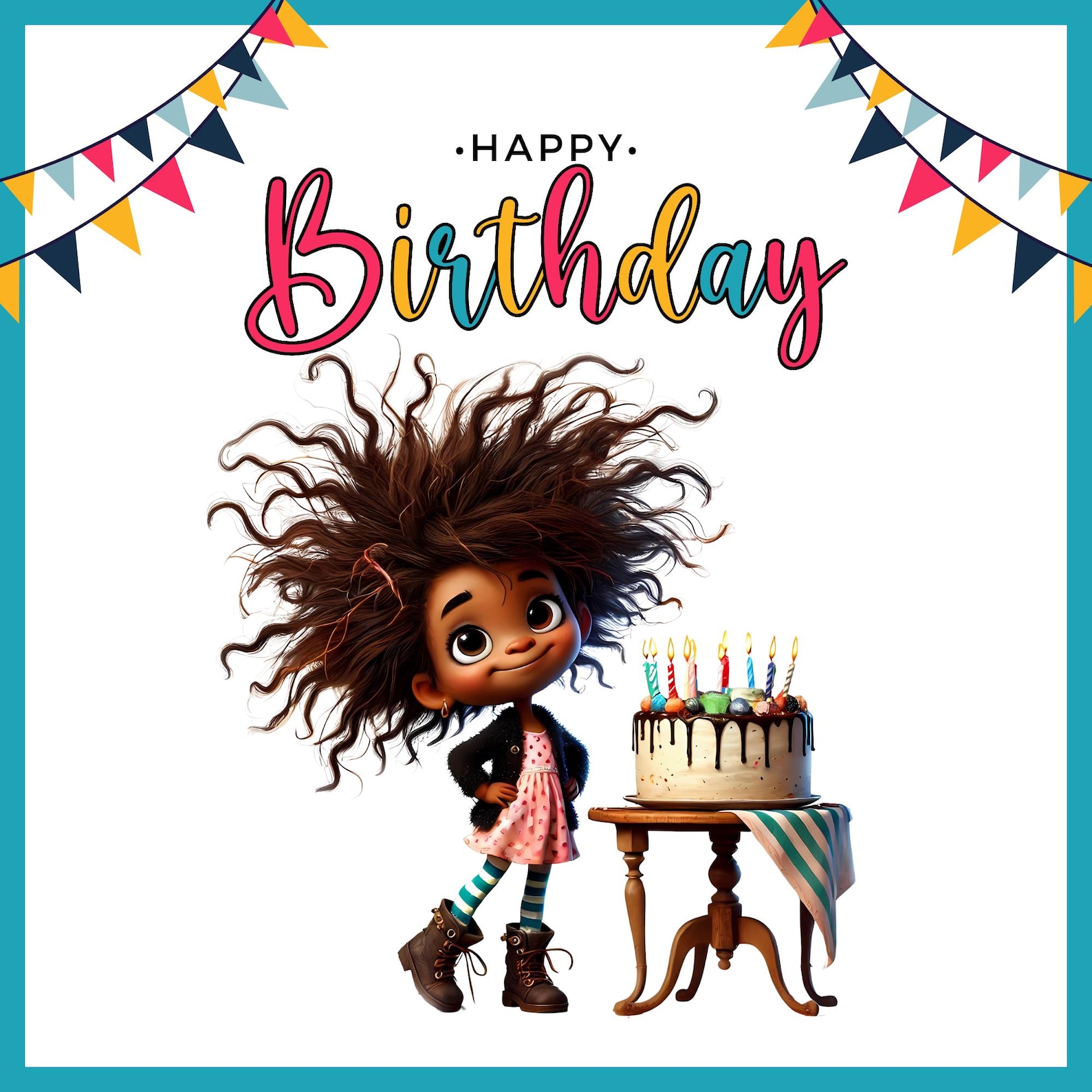 Quirky Birthday Girl Clipart, Commercial Use, Cute Birthday Girl ...