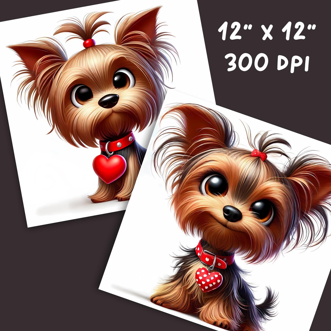 12 Valentine Yorkie Clipart, Valentine's Day Dog, Whimsical Valentine ...