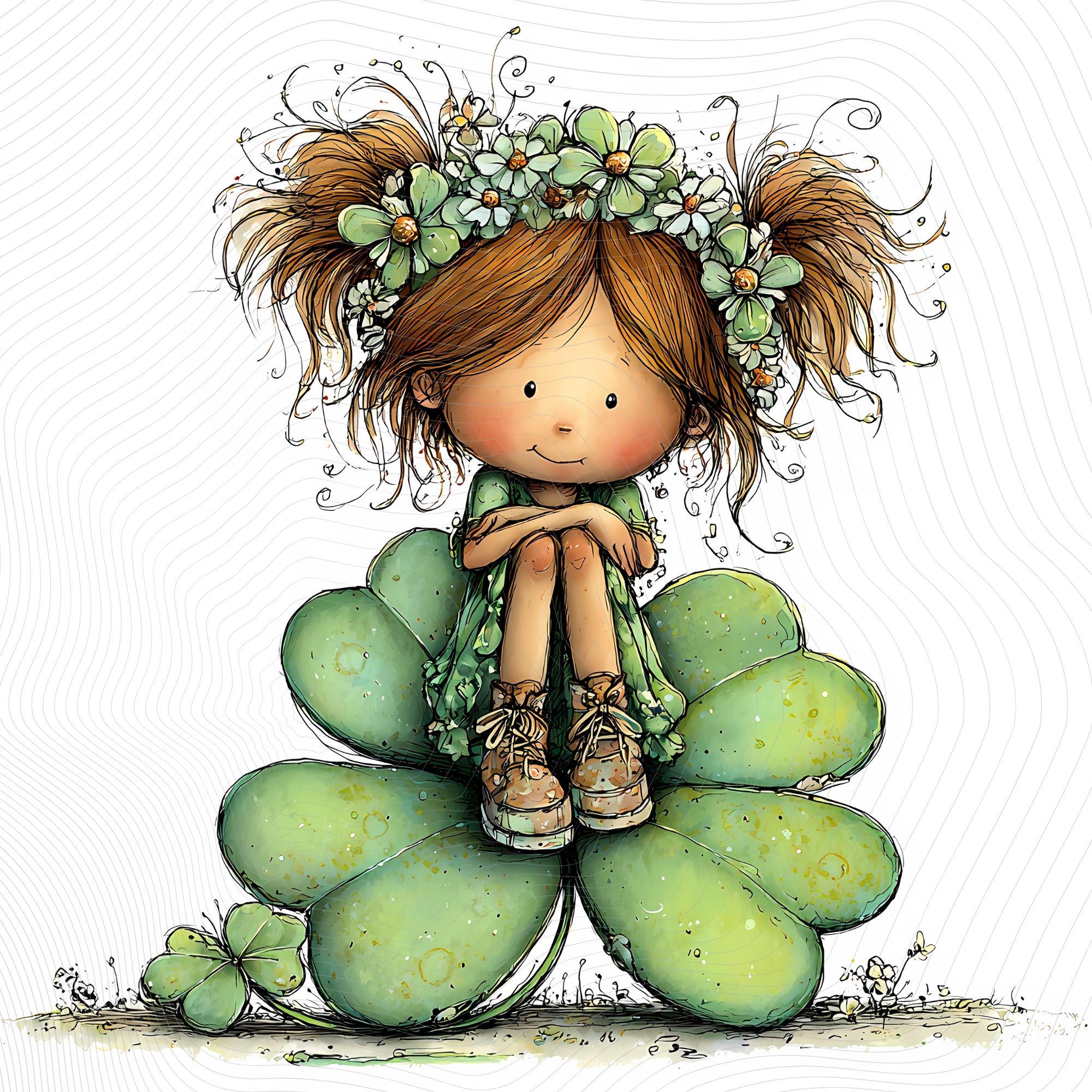St. Patrick's Day Girl Clipart Bundle, Whimsical Watercolor (digital ...