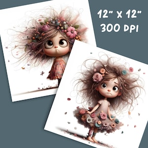 15 Whimsical Girl Clipart - Floral Petal Dresses "flower Power" Digital ...