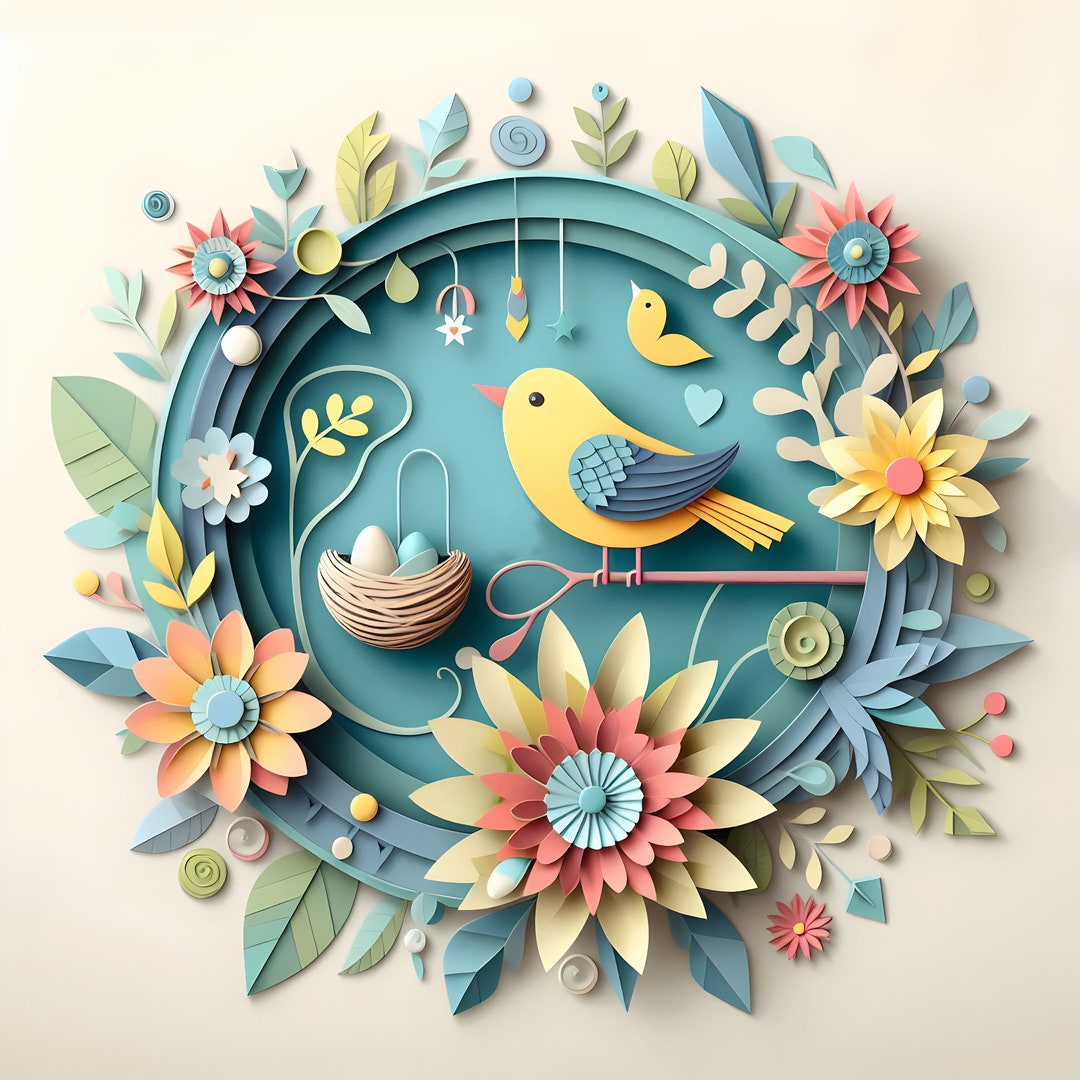 50 Whimsical Birds & Nests, Spring Scenes, Paper Craft Collage, Mixed ...