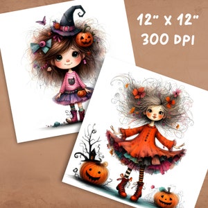 15 Quirky Girl Clipart, Commercial Use, Cute Whimsical Halloween Girl ...