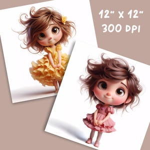 Whimsical Girl Clipart: Ruffled Dress Fashion Illustrations (digital ...