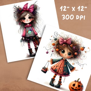 15 Quirky Girl Clipart, Commercial Use, Cute Whimsical Halloween Girl ...