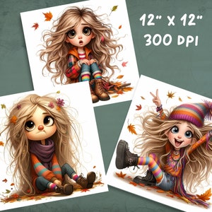 15 Whimsical Girl Clipart - Fall Theme Digital Download 300 DPI for ...