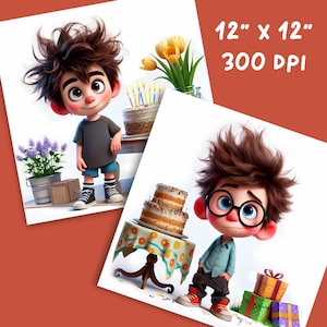 Whimsical Little Boy Clipart - Birthday Boy, Celebration Art, Crafter ...