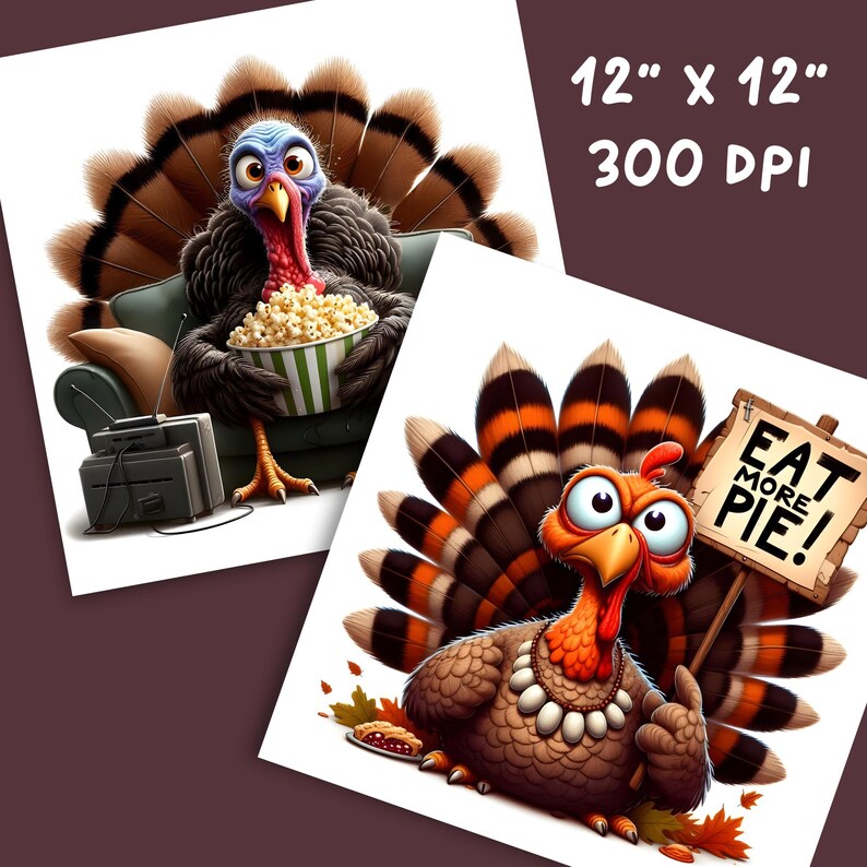 15 Quirky Thanksgiving Turkey Clipart - Fun Holiday Digital Download ...