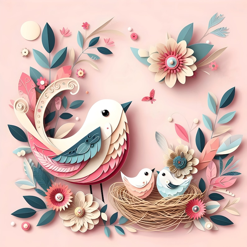 50 Whimsical Birds & Nests, Spring Scenes, Paper Craft Collage, Mixed ...