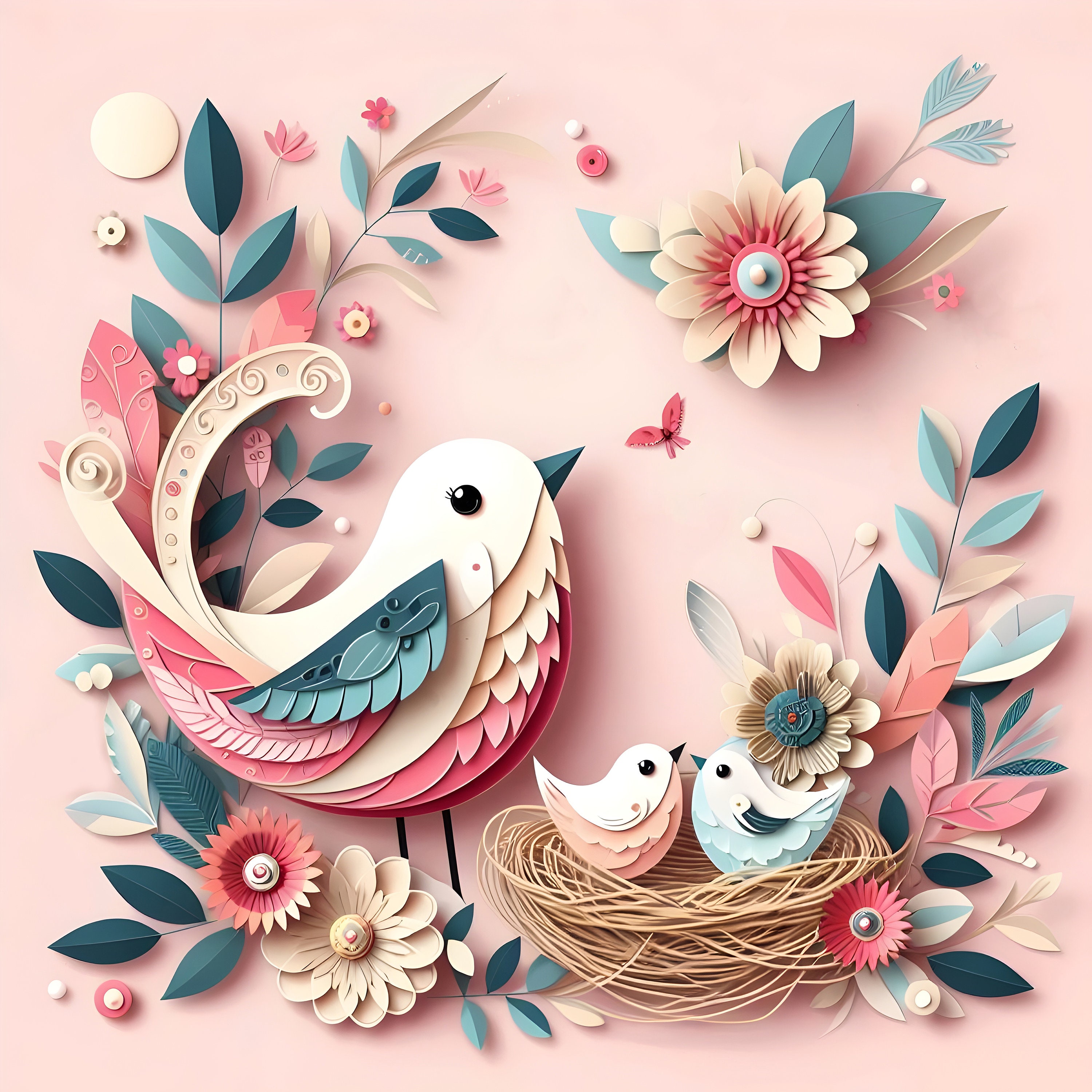 Whimsical Birds and Nests Clipart, Spring Digital Art (digital Download ...