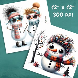 10 Quirky Snowmen Clipart, Commercial Use, Whimsical Snoman Clipart ...