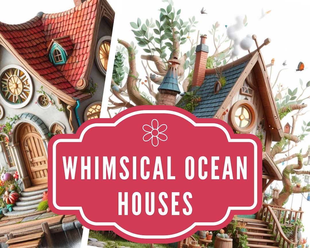 Whimsical Ocean Houses, Digital Papers, 15 Printable Whimsical Scenes ...