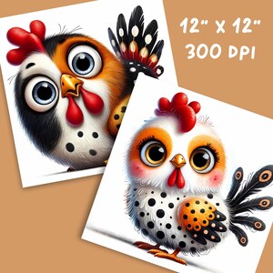 Whimsical Chicken Clipart, 12 Calico Chicken Clip Art, Funny Chicken ...