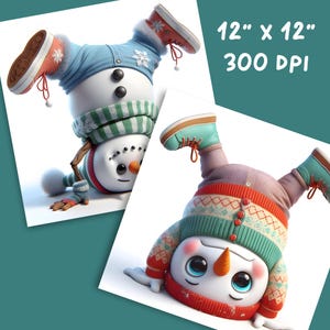 Quirky Handstand Snowman Clipart: 12 Festive Designs (digital Download ...