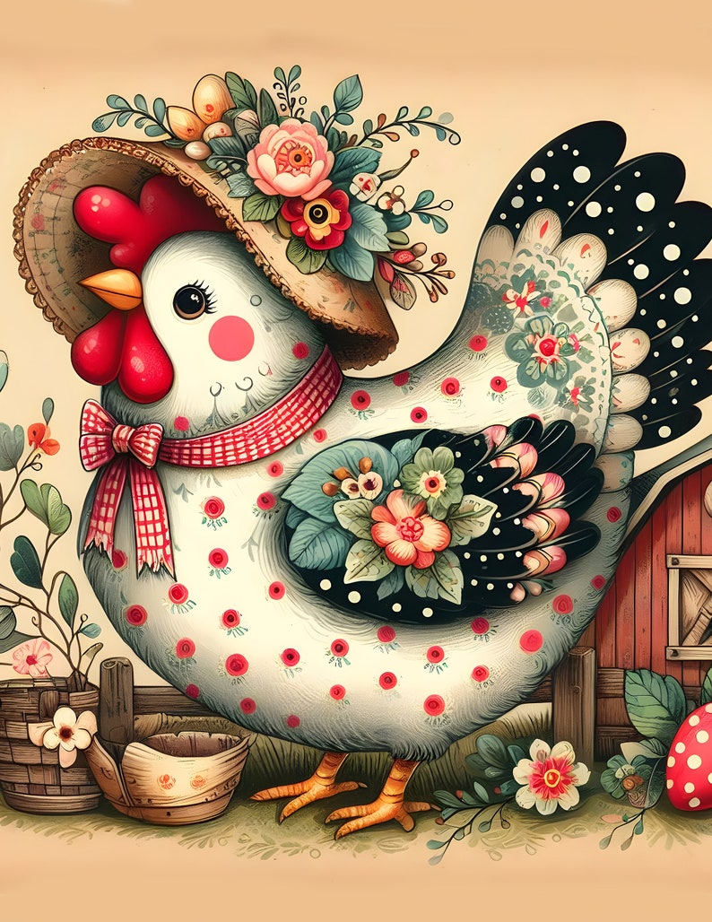 50 Whimsical Calico Chicken Images, Digital Art, Printable Kit, Instant ...