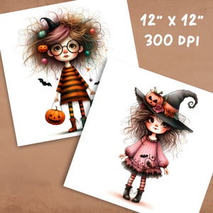 15 Quirky Girl Clipart, Commercial Use, Cute Whimsical Halloween Girl ...