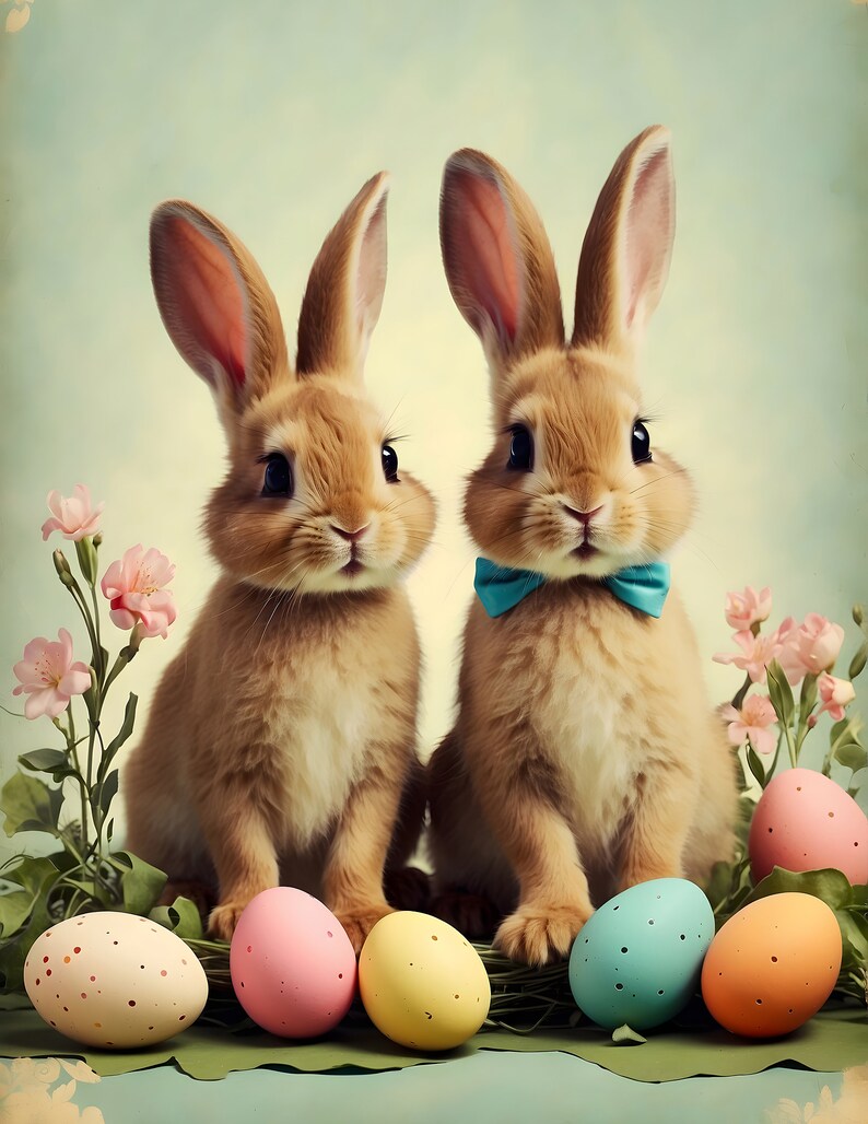 Vintage Easter Bunnies, Digital Art - Instant Download - Etsy