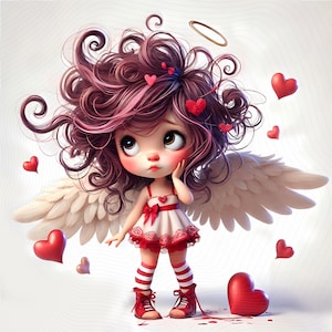 10 Whimsical Valentine Angel Clipart - Love-themed JPG Images 300 DPI ...