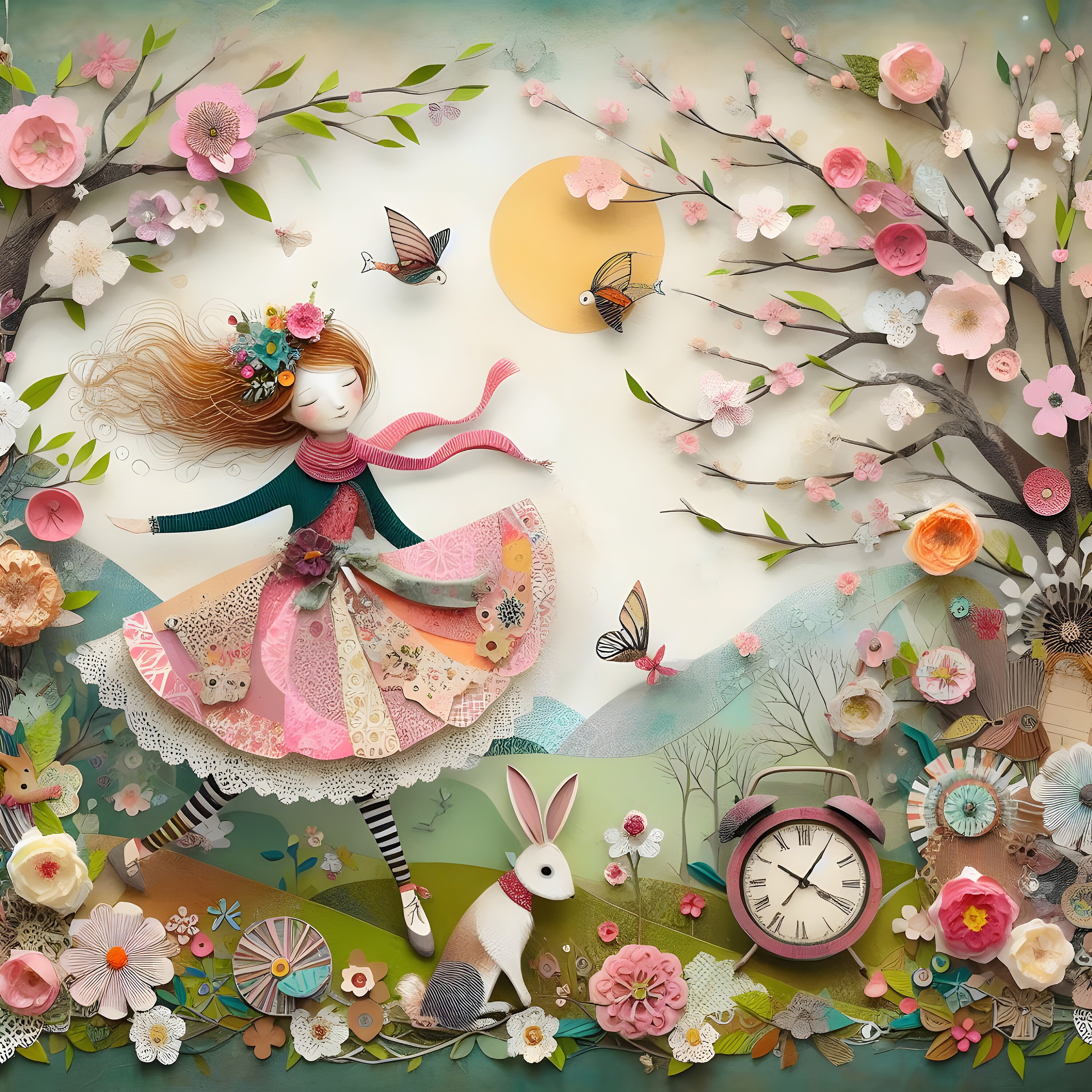 60 Whimsical Girls, Spring Scenes, Paper Craft Collage, Mixed Media ...