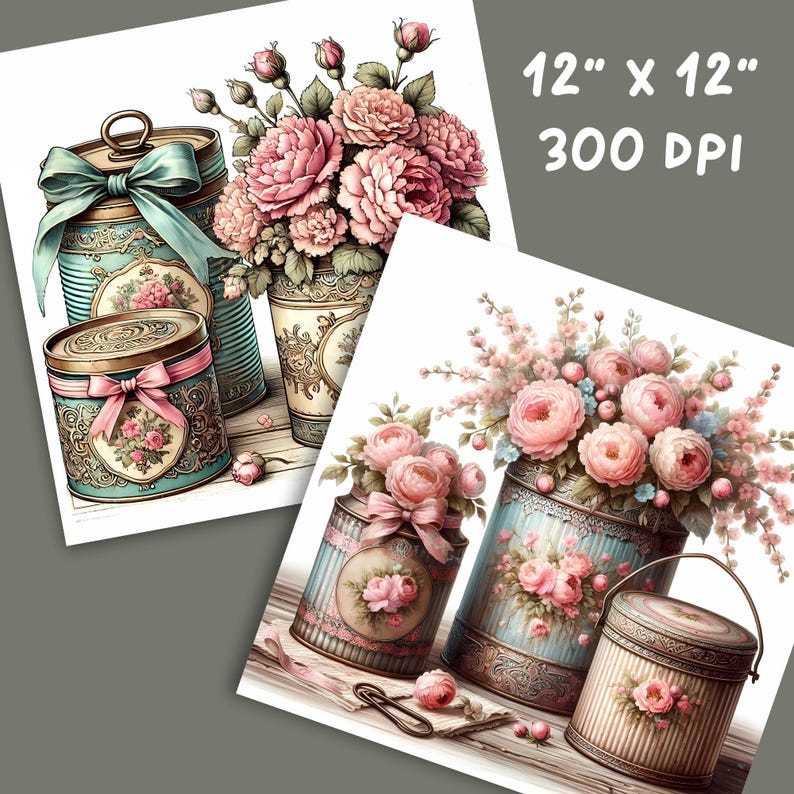Vintage Flower Bouquet Clipart: Rustic Floral Cans (JPG, 300 DPI) - Etsy