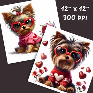 12 Valentine Yorkie Clipart, Valentine's Day Dog, Whimsical Valentine ...