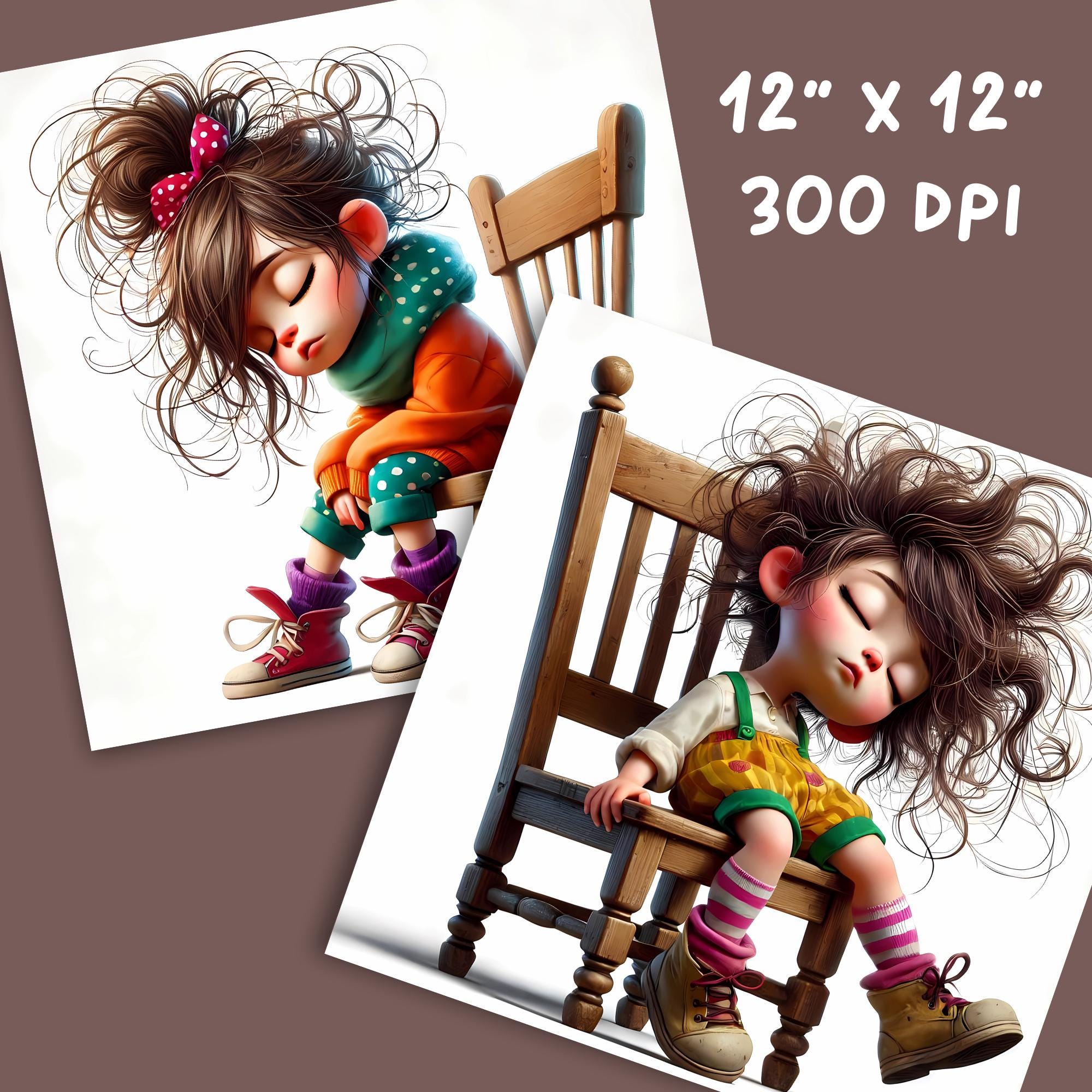 10 Whimsical Girl Clipart - Girls Dozing off on Chairs JPG Images 300 ...