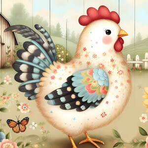 50 Whimsical Calico Chicken Images, Digital Art, Printable Kit, Instant ...