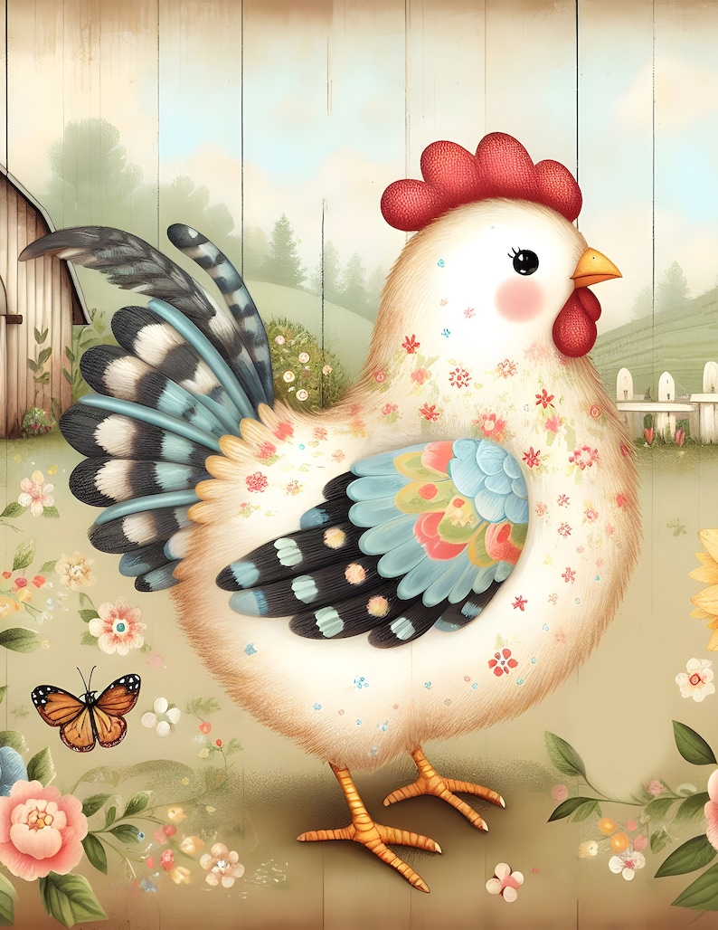 50 Calico Chicken Images, Whimsical Art Printable Kit (digital Download ...