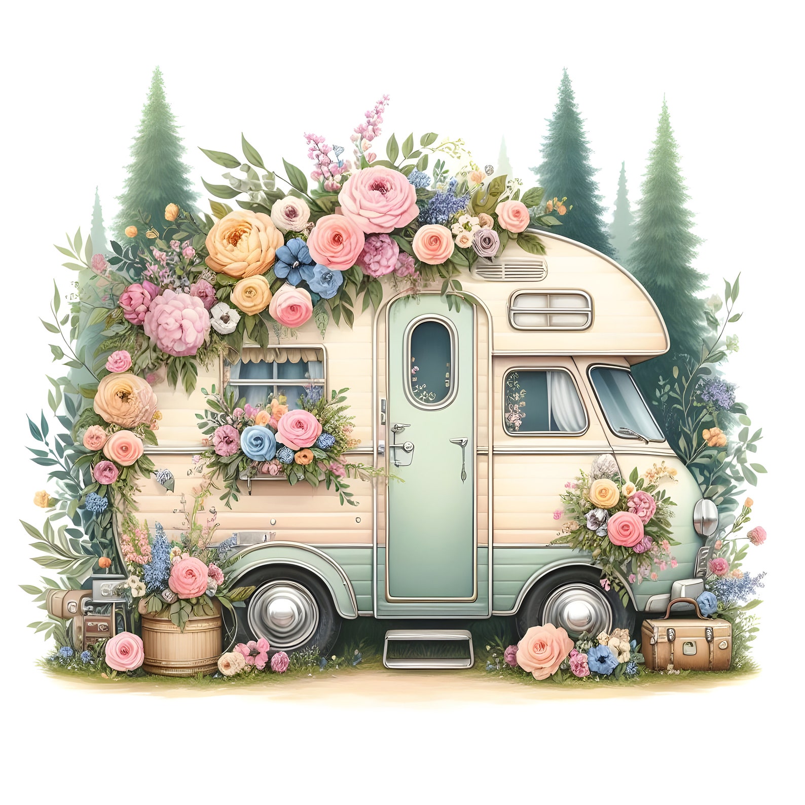 20 Shabby Chic Camper Images, High Res Watercolor Jpgs for Junk ...