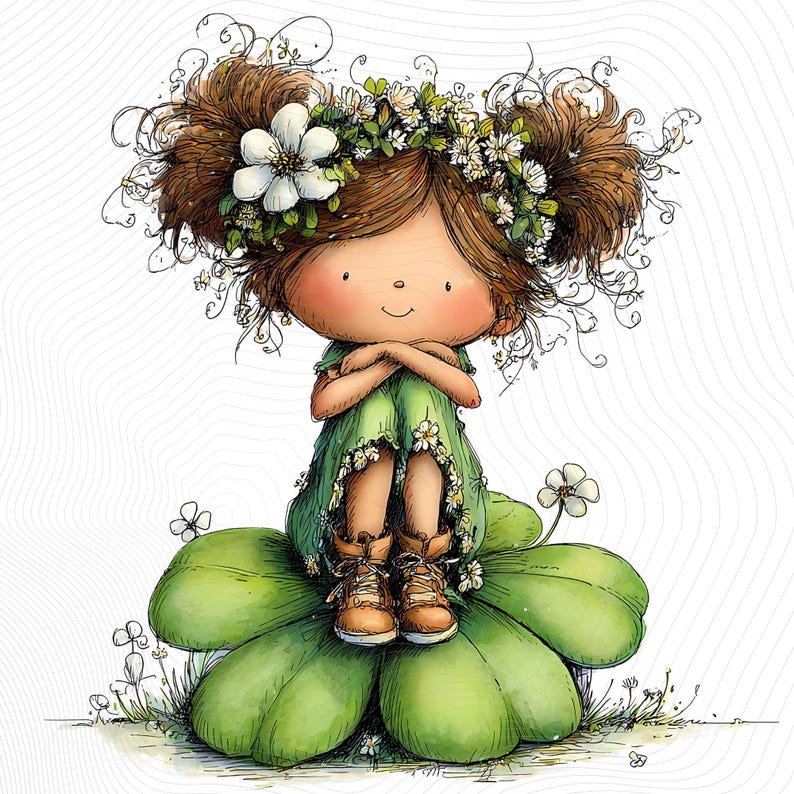St. Patrick's Day Girl Clipart Bundle, Whimsical Watercolor (digital ...