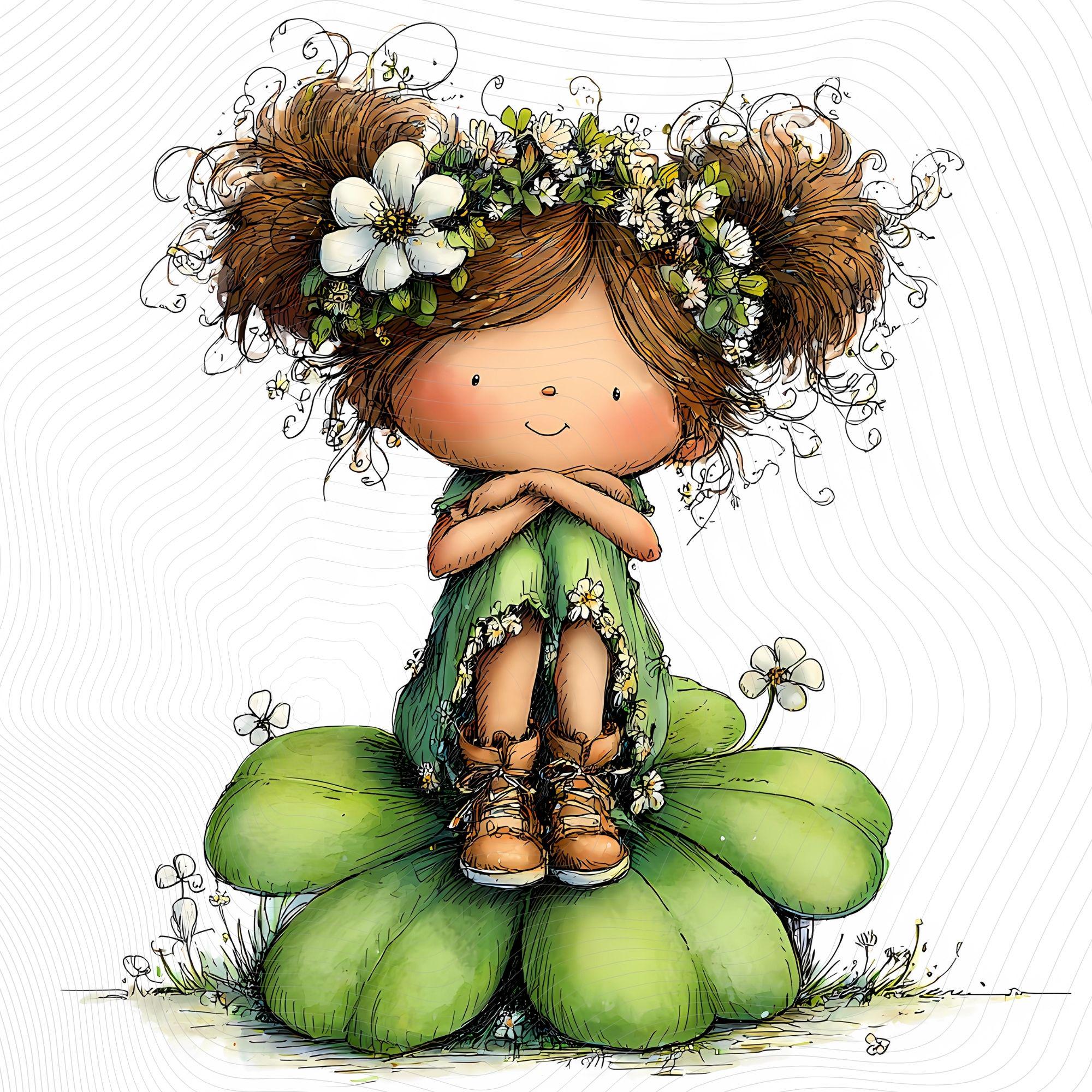 St. Patrick's Day Girl Clipart Bundle, Whimsical Watercolor (digital ...