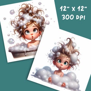 10 Whimsical Girls Clipart - Bubble Bathtub Scene Digital Download 300 ...