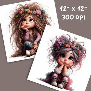 10 Whimsical Girl Clipart - Girls Wearing Floral Crowns JPG Images 300 ...