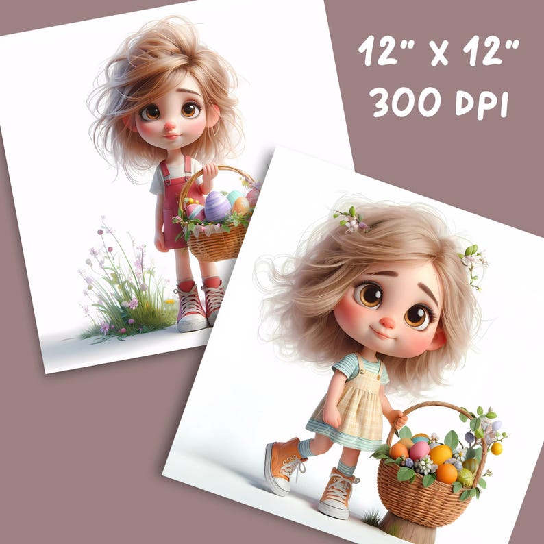 Easter Girls Clipart: Bunny & Egg Illustrations (digital Download) - Etsy