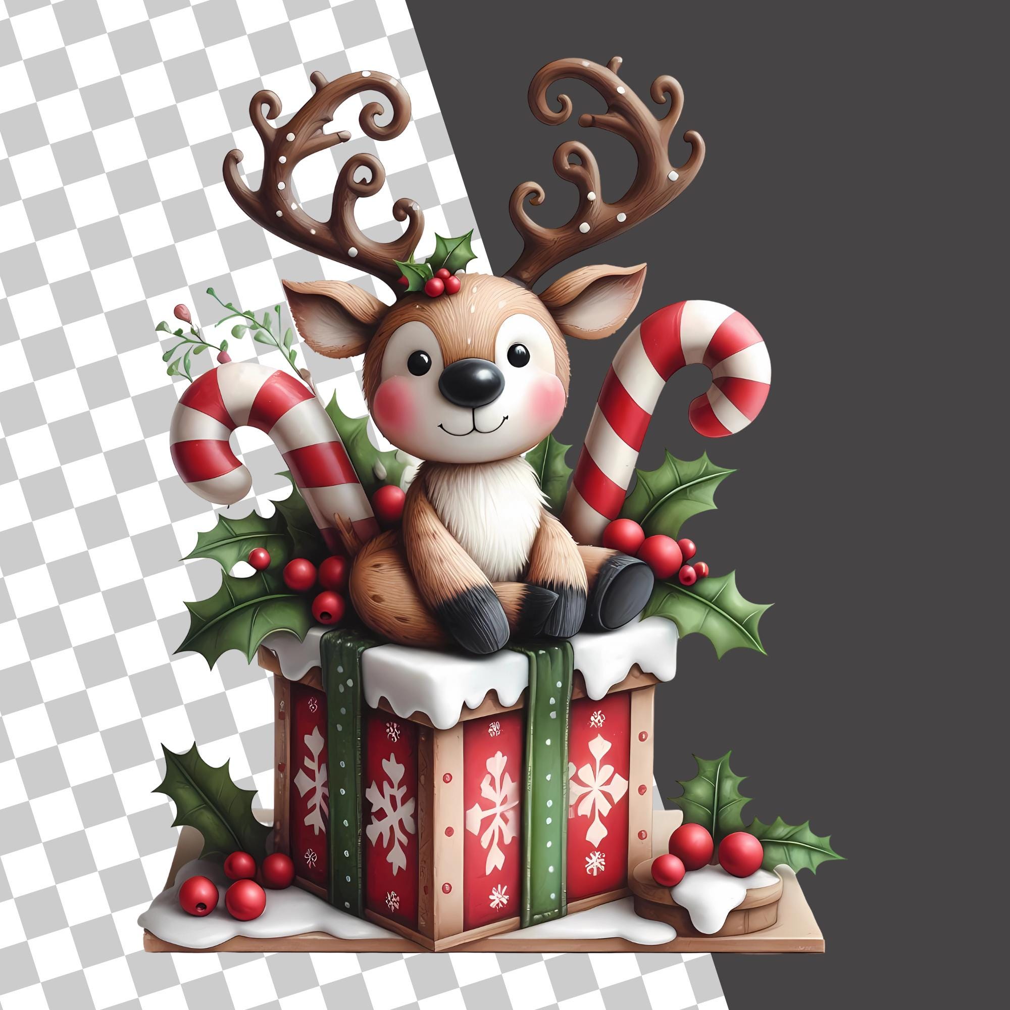 12 Whimsical Reindeer Clipart - Christmas PNG Files 300 DPI for ...