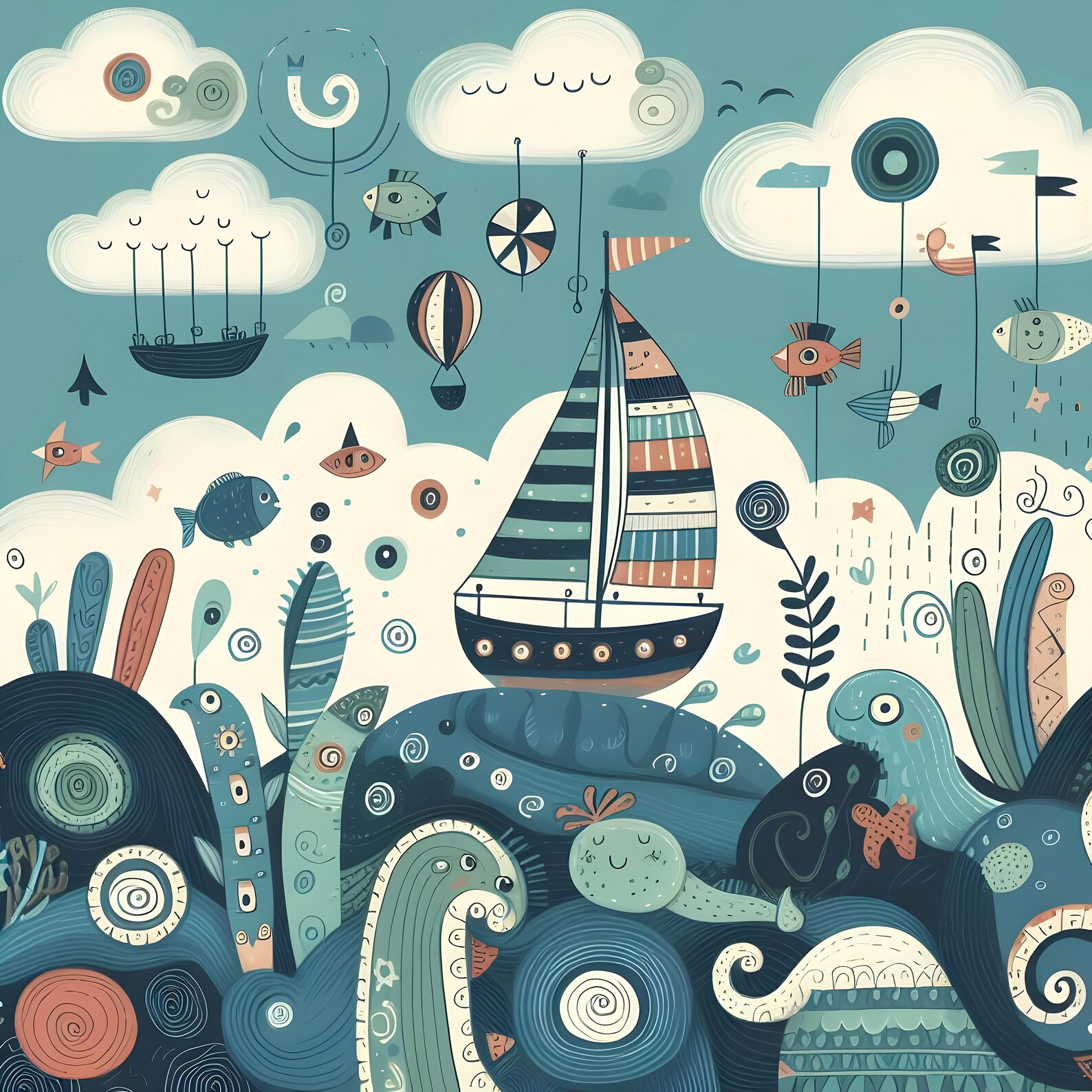 Digital Kit, 40 Whimsical Seascape Illustrations, Digital Art Printable ...