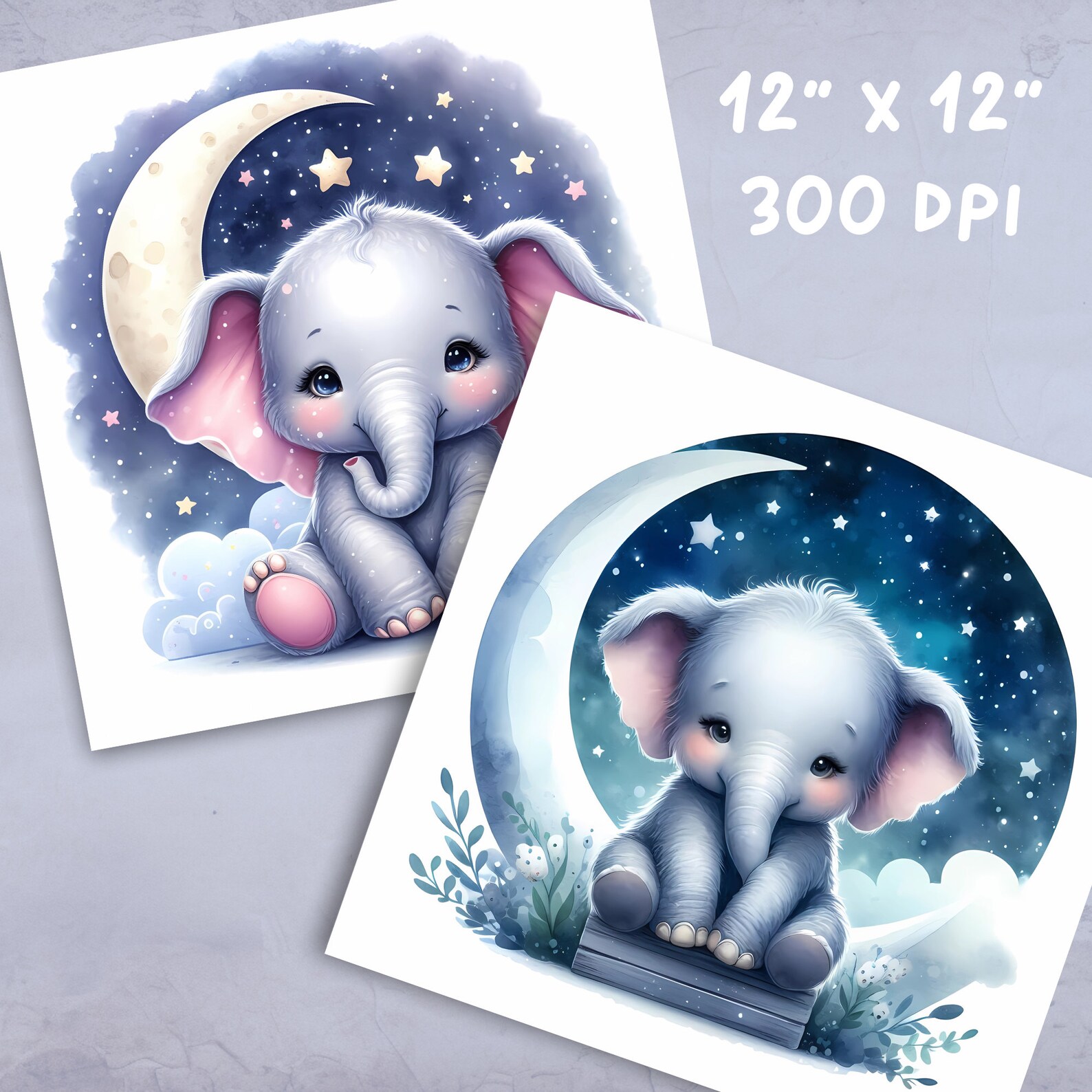 Baby Elephant Clipart, Cute Nursery Art (commercial Use, JPG, Digital ...